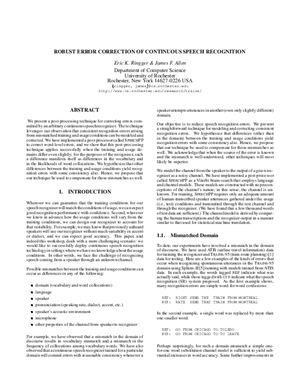 (PDF) Robust error correction of continuous speech recognition