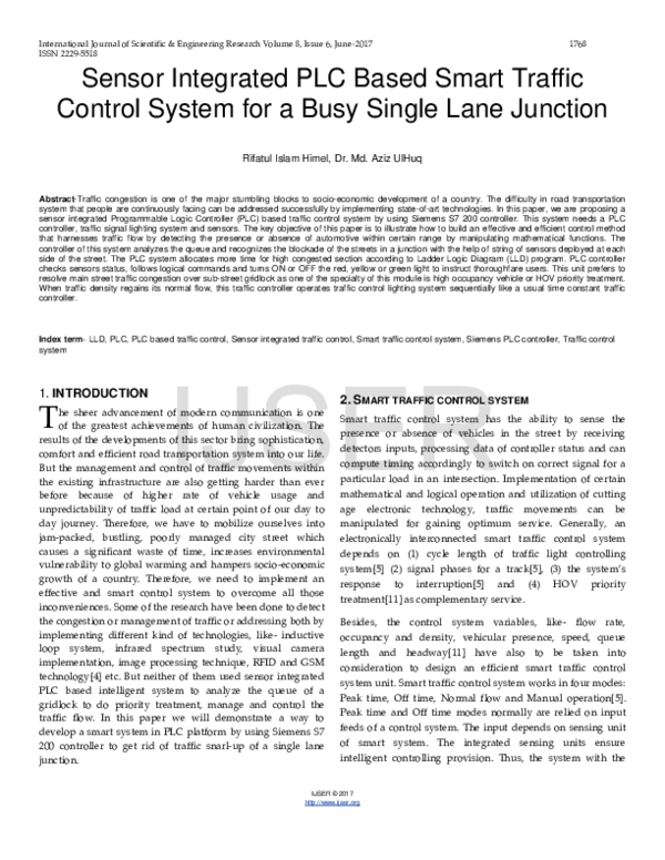 (PDF) Sensor Integrated PLC Based Smart Traffic Control System for a ...