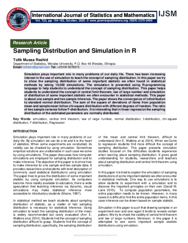 (PDF) Sampling Distribution and Simulation in R