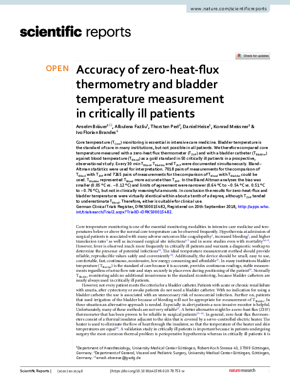 (PDF) Accuracy of zero-heat-flux thermometry and bladder temperature ...
