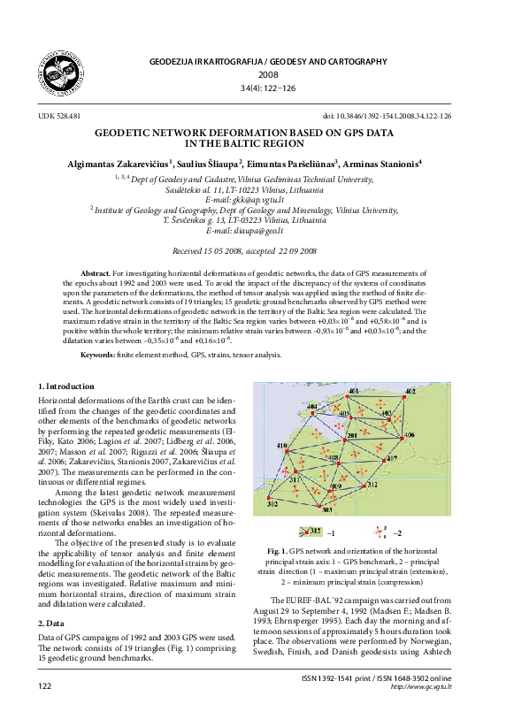 (PDF) Geodetic network deformation based on GPS data in the Baltic region