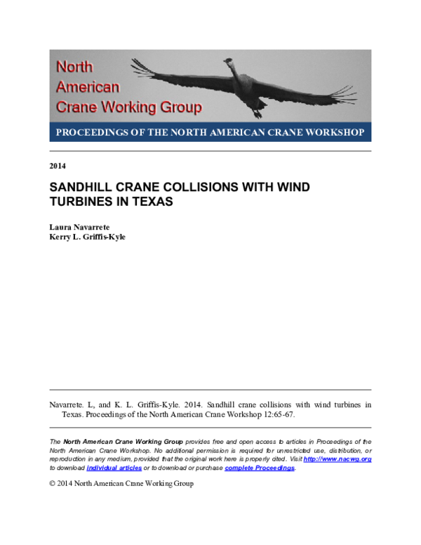 (PDF) Sandhill Crane Collisions with Wind Turbines in Texas