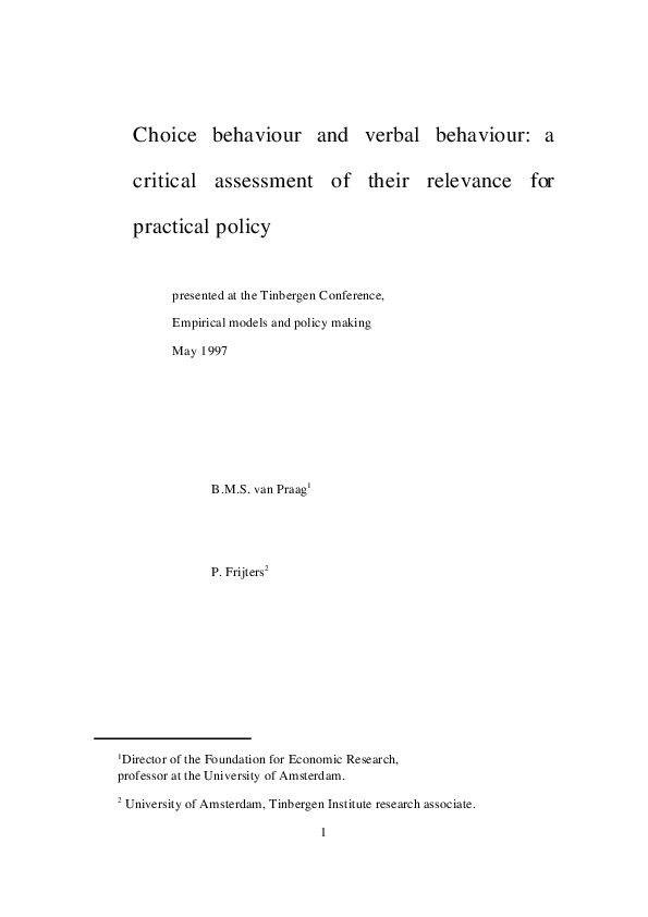 (PDF) Choice behaviour and verbal behaviour: a critical assessment of ...