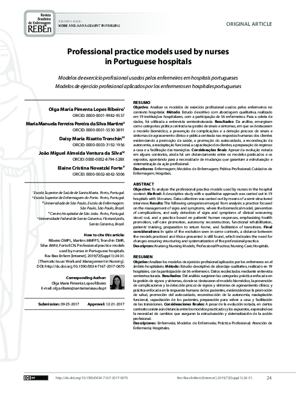 (PDF) Professional practice models used by nurses in Portuguese hospitals