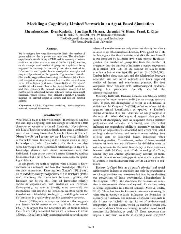 (PDF) Modeling a cognitively limited network in an agent-based simulation