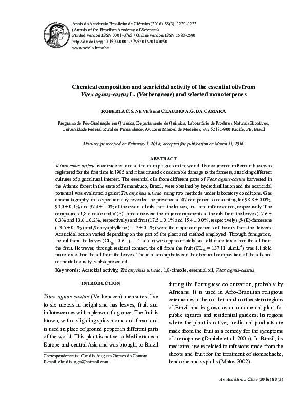 (PDF) Chemical composition and acaricidal activity of Lantana camara L ...