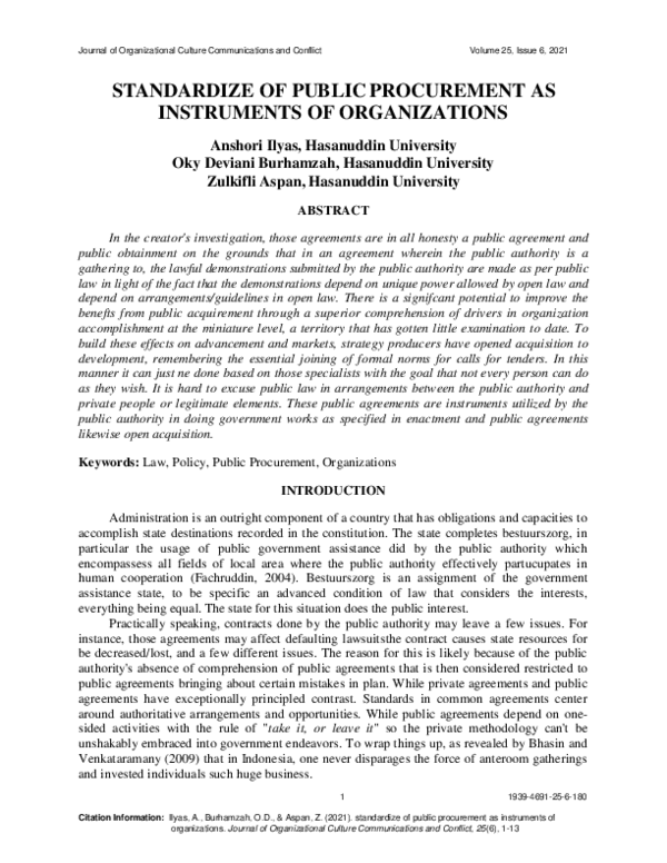 (PDF) Standardize of Public Procurement as Instruments of Organizations
