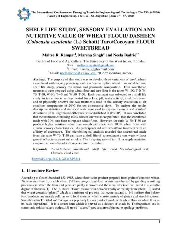 (PDF) SHELF LIFE STUDY, SENSORY EVALUATION AND NUTRITIVE VALUE OF WHEAT ...
