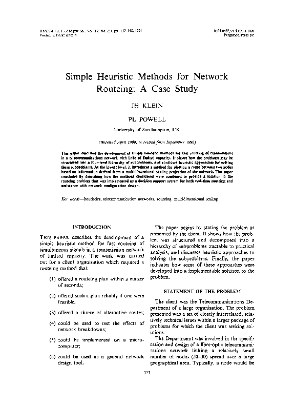 (PDF) Simple heuristic methods for network routeing: A case study