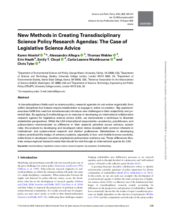 (PDF) New Methods in Creating Transdisciplinary Science Policy Research ...