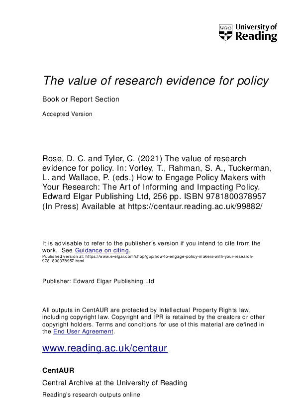 (PDF) The value of research evidence for policy