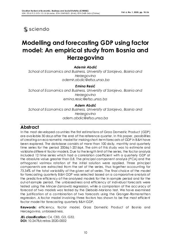 Pdf Modelling And Forecasting Gdp Using Factor Model An Empirical