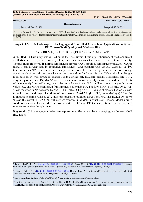 (PDF) Impact of Modified Atmosphere Packaging and Controlled Atmosphere Applications on ‘Seval ...