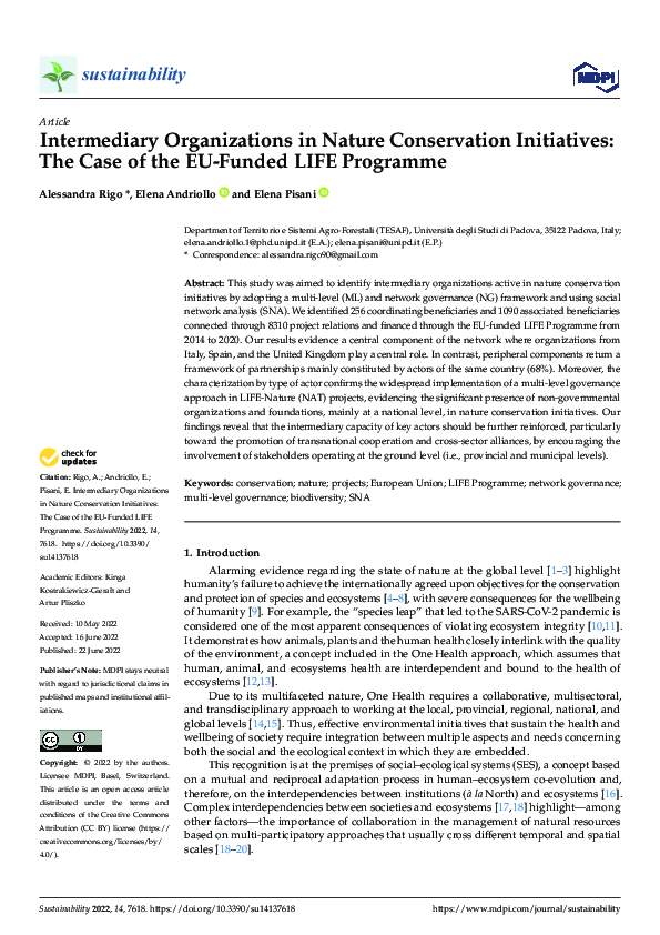 (PDF) Intermediaries in EU LIFE Nature Programs