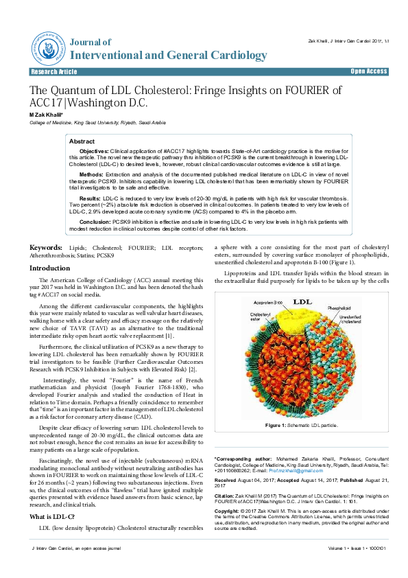 (PDF) The Quantum of LDL Cholesterol: Fringe Insights on FOURIER of ...