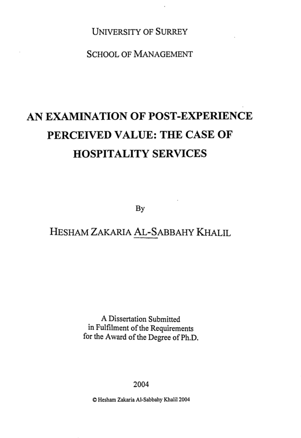 (PDF) An Examination of Post-Experience Perceived Value: The Case of ...