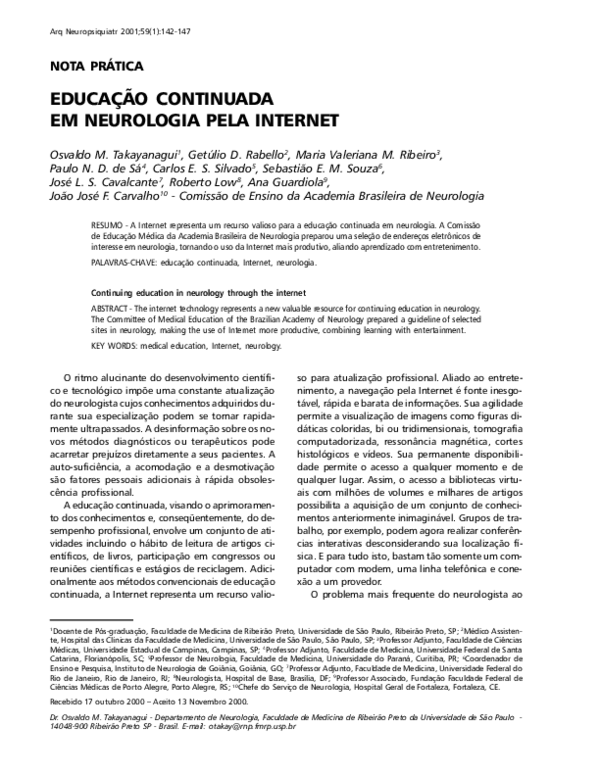 (PDF) Educação continuada em neurologia pela INTERNET