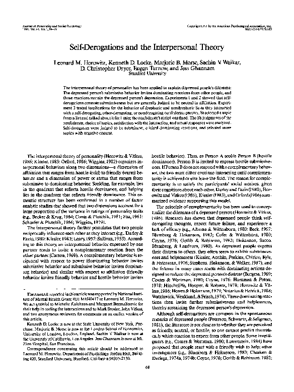 (PDF) Self-derogations and the interpersonal theory
