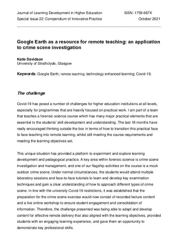 (PDF) Google Earth as a resource for remote teaching: an application to ...