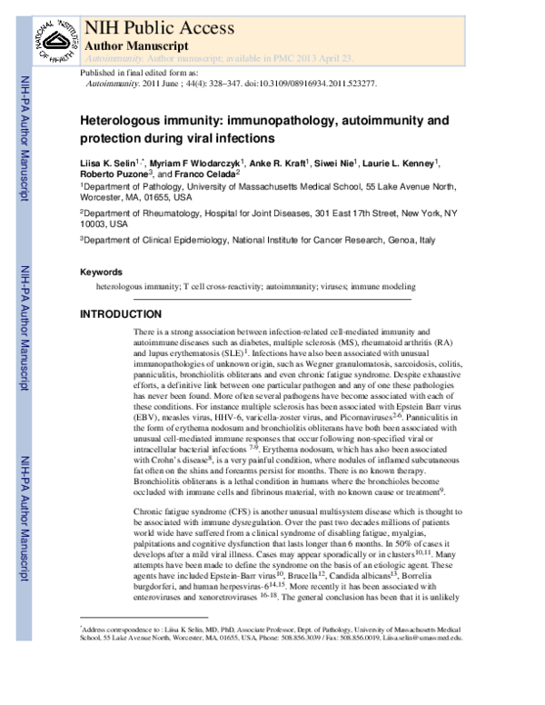 (PDF) Heterologous immunity: Immunopathology, autoimmunity and ...
