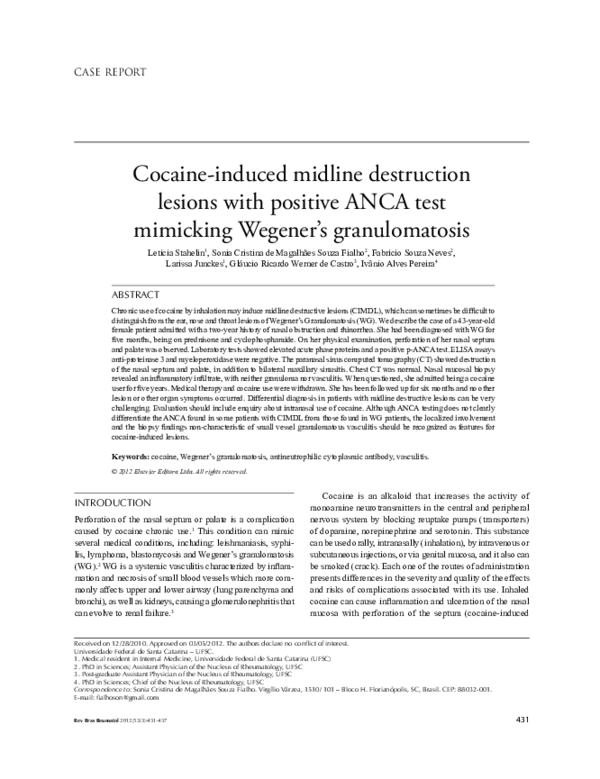 (PDF) Lesões destrutivas da linha média induzidas por cocaína com ANCA ...