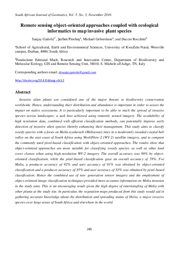 Pdf Mapping Invasive Melia Azedarach Using Object Oriented Methods