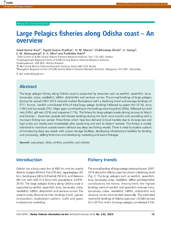 (PDF) Large Pelagics fisheries along Odisha coast – Anoverview