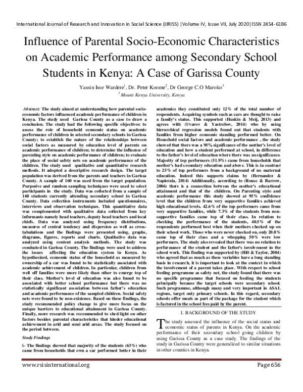 (PDF) Influence of Parental Socio-Economic Characteristics on Academic Performance among ...