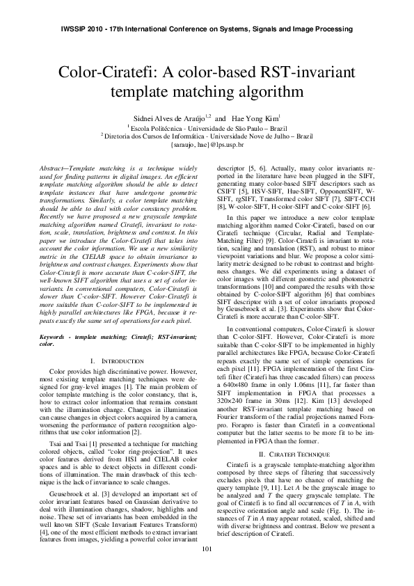 Pdf Color Ciratefi A Color Based Rst Invariant Template Matching