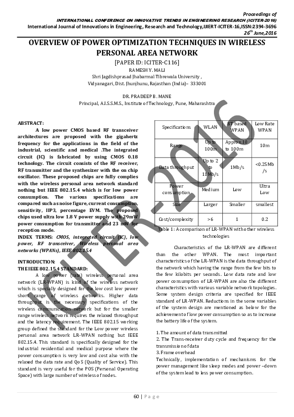 (PDF) Overview Of Power Optimization Techniques In Wireless Personal ...