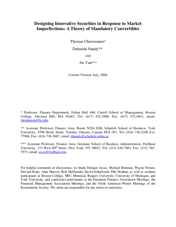 (PDF) A theory of mandatory convertibles