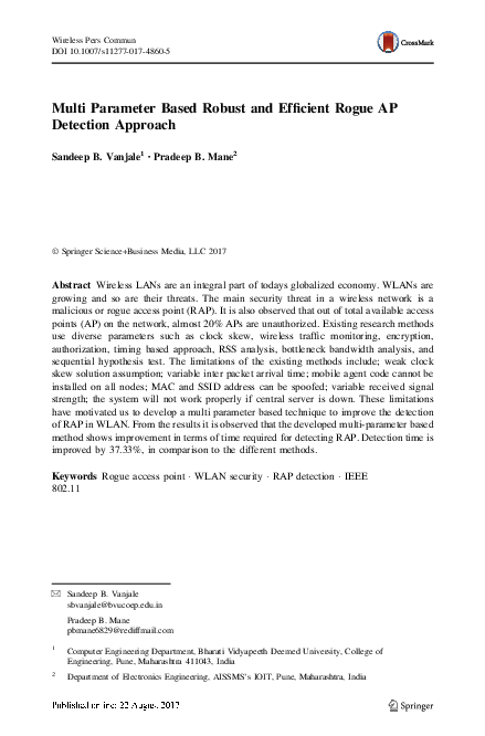 (PDF) Multi Parameter Based Robust and Efficient Rogue AP Detection ...
