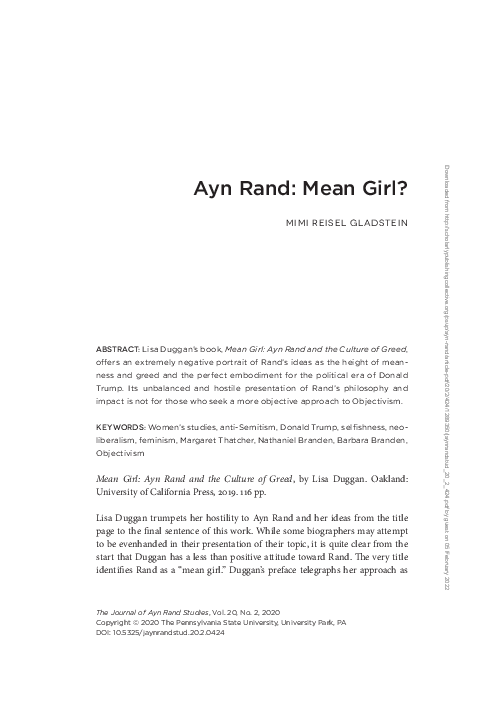 (PDF) Ayn Rand: Mean Girl?