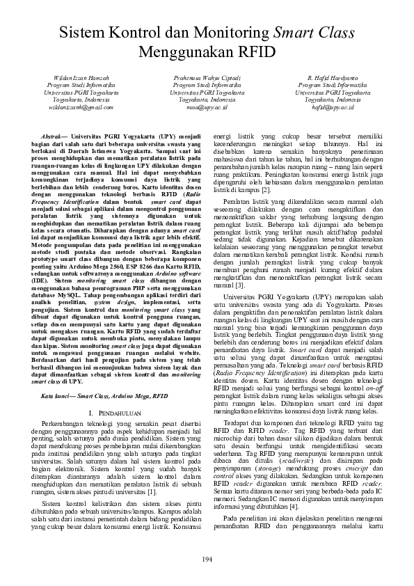 (PDF) Sistem Kontrol dan Monitoring Smart Class Menggunakan RFID