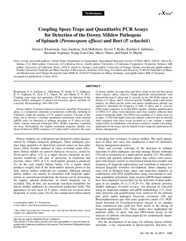 (PDF) Coupling spore traps and quantitative PCR assays for detection of ...