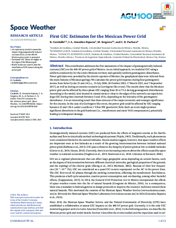 (PDF) First GIC Estimates for the Mexican Power Grid