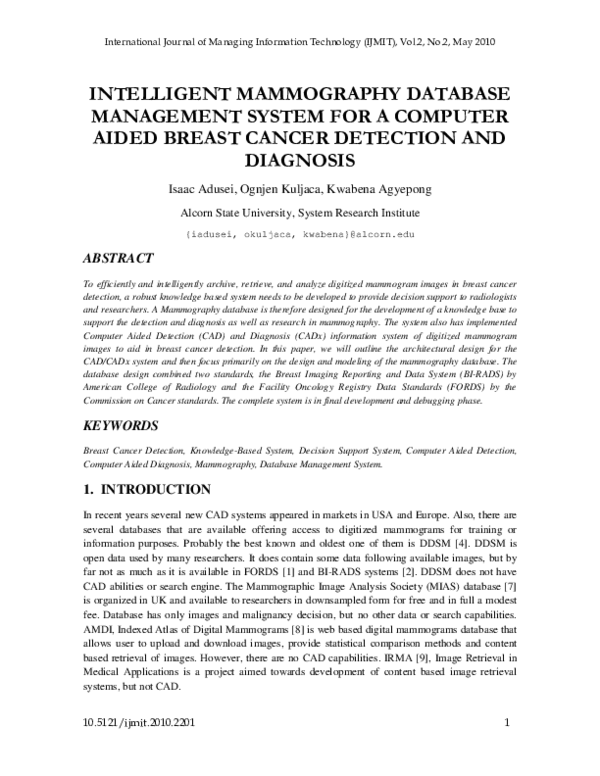 Pdf Intelligent Mammography Database Management System For A Computer Aided Breast Cancer