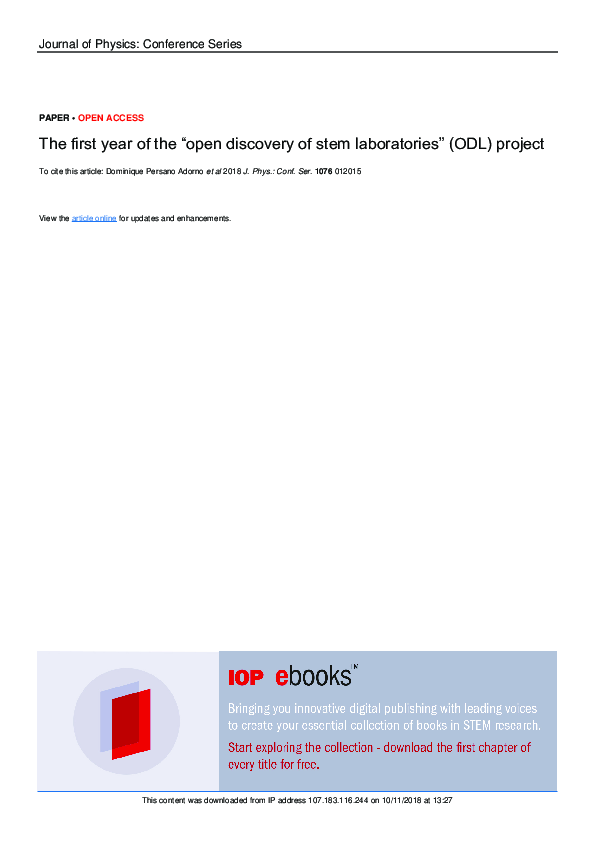(PDF) The first year of the “open discovery of stem laboratories” (ODL) project