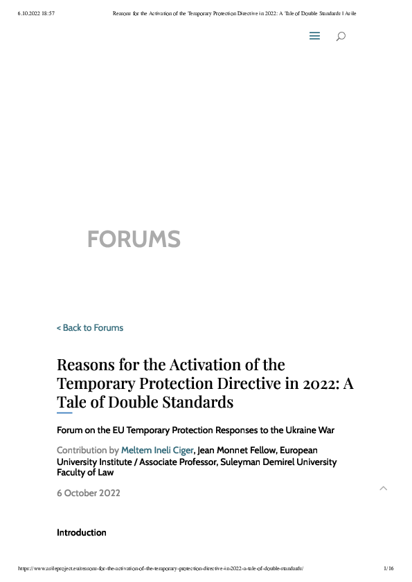 (PDF) Reasons for the Activation of the Temporary Protection Directive ...