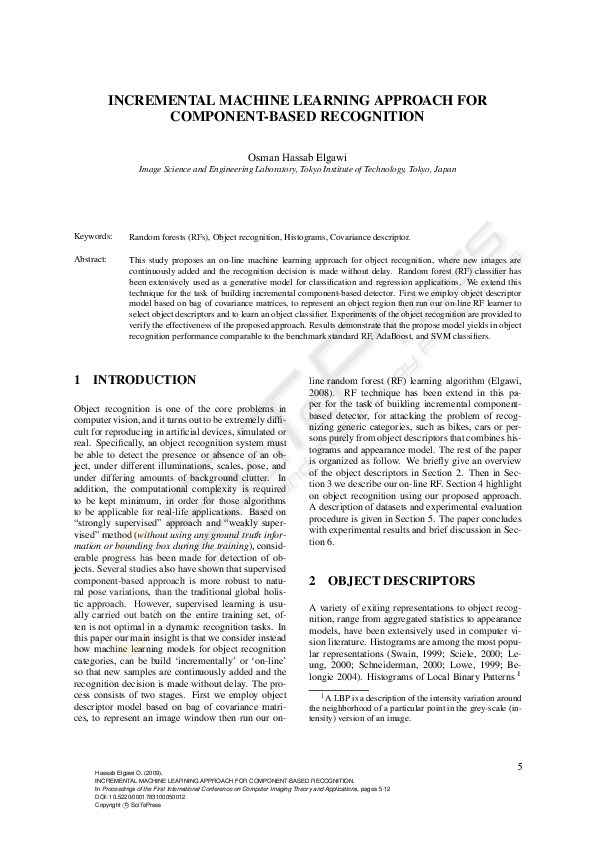 (PDF) Incremental Machine Learning Approach for Component-Based Recognition