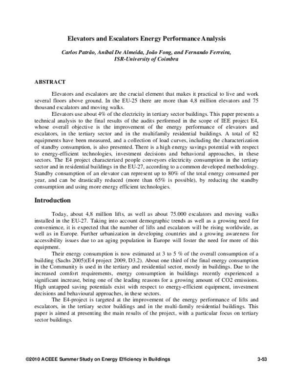 (PDF) Elevators and escalators energy performance analysis