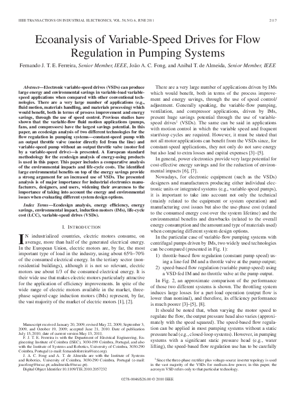 (PDF) Ecoanalysis of Variable-Speed Drives for Flow Regulation in Pumping Systems