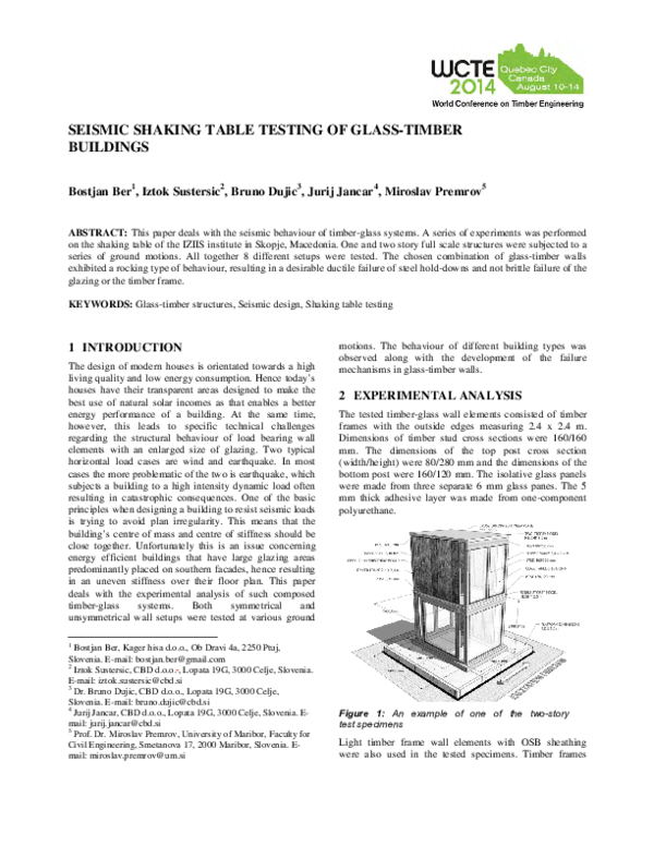(PDF) Seismic Shaking Table Testing of Glass-Timber Buildings