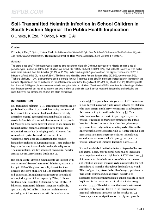 (PDF) Soil-Transmitted Helminth Infection In School Children In South ...