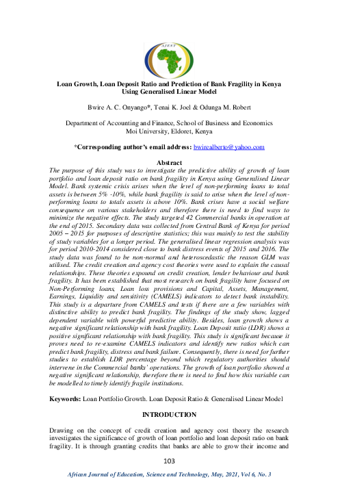 (PDF) Loan Growth, Loan Deposit Ratio and Prediction of Bank Fragility ...