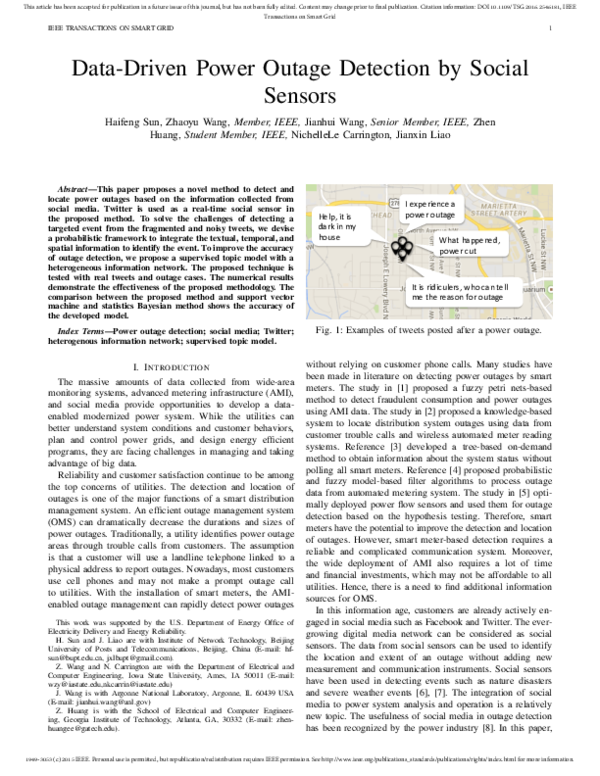 (PDF) Data-Driven Power Outage Detection by Social Sensors