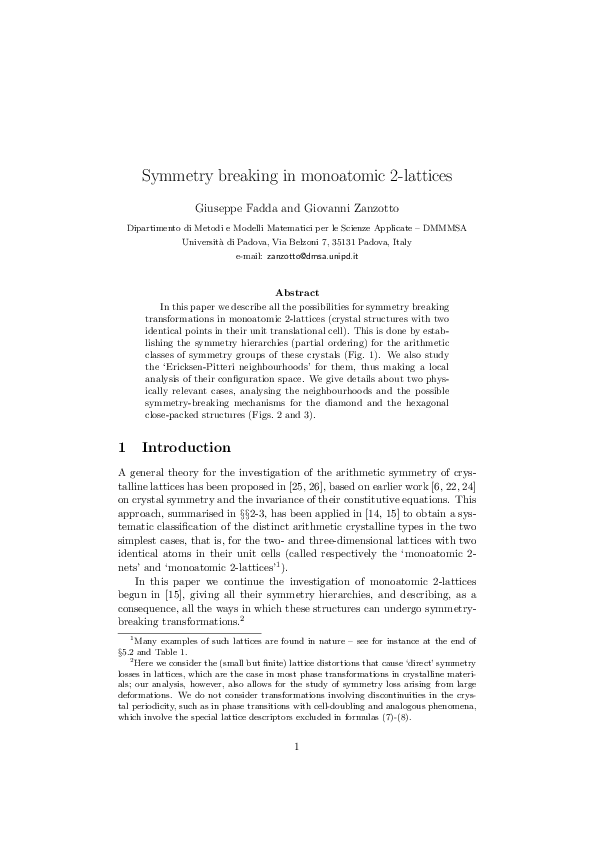 (PDF) Symmetry breaking in monoatomic 2-lattices