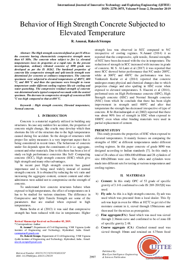(PDF) Behavior of High Strength Concrete Subjected to Elevated Temperature