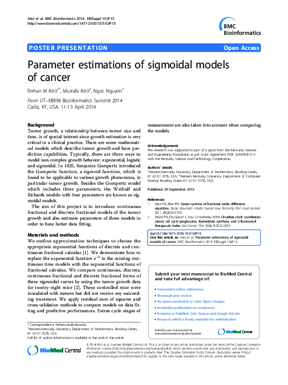 (PDF) Parameter estimations of sigmoidal models of cancer