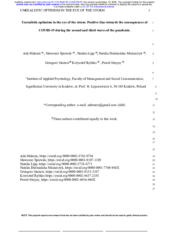 (PDF) Unrealistic optimism in the eye of the storm: Positive bias ...
